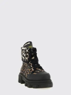 GANNI Animalier Print Organic Cotton Lace-up Combat Boots With Lug Sole - Multicolor