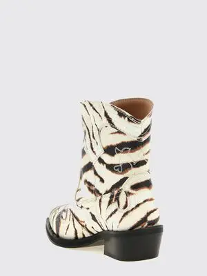 GANNI Zebra Print Ankle Boots - Beige