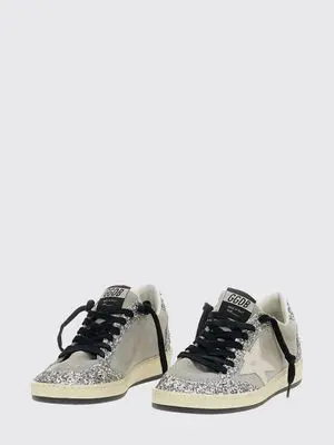 GOLDEN GOOSE Ball Star Leather And Glitter Fabric Sneakers With Distressed Effect