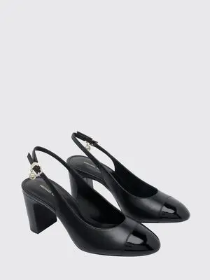 Michael Kors Piper Leather Slingback Pumps With Patent Cap Toe And Block Heel
