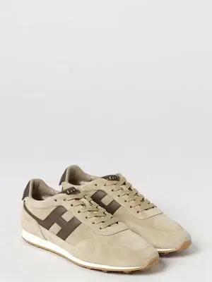 Hogan H699 Sneakers In Calfskin And Suede With Notched Sole - Beige