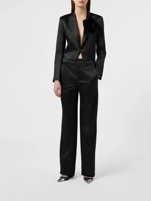 Philipp Plein Cropped Satin Blazer With Embellished Flower Detail