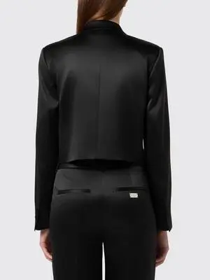 Philipp Plein Cropped Satin Blazer With Embellished Flower Detail