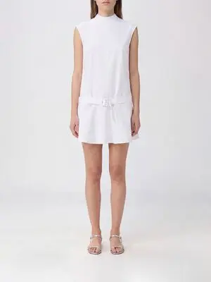 SEMICOUTURE Sleeveless High Neck Dress With Belt - White