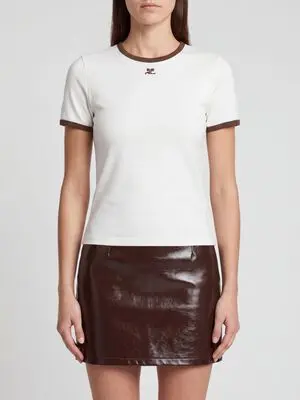 COURREGES Slim Fit Cotton T-shirt With Tone-on-tone Logo - Brown