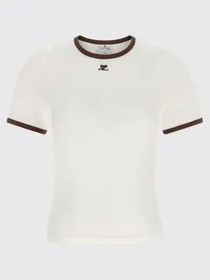 COURREGES Slim Fit Cotton T-shirt With Tone-on-tone Logo - Brown
