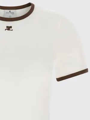 COURREGES Slim Fit Cotton T-shirt With Tone-on-tone Logo - Brown