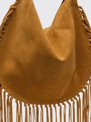 Isabel Marant Étoile Oskan Moon Hobo Bag In Suede With Fringes And Pouch