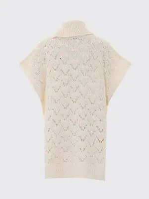 Fabiana Filippi Openwork Wool Turtleneck Cape With Side Buttons - Butter