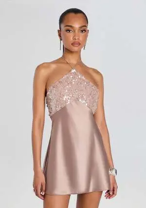 Retrofete Jeanne Embellished Halterneck Mini Dress
