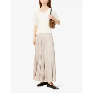 Max Mara Foggia Pleated Woven Midi Skirt