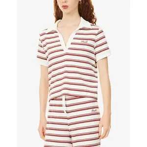 4TH & RECKLESS Azure Striped Ribbed-cotton Polo Top