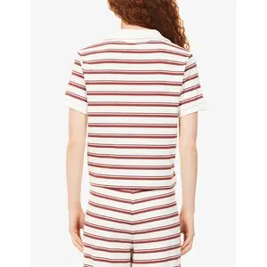 4TH & RECKLESS Azure Striped Ribbed-cotton Polo Top