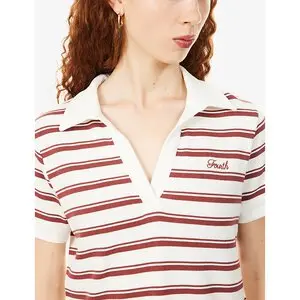 4TH & RECKLESS Azure Striped Ribbed-cotton Polo Top
