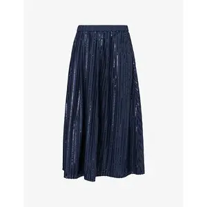 Max Mara Fiordi Sequin-embroidered Cotton Midi Skirt - Navy
