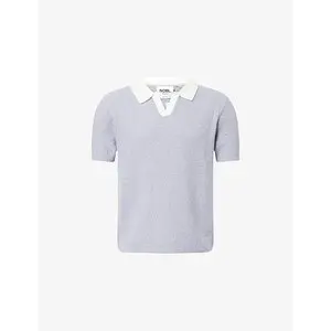 NOBL Hugo Contrast-collar Knitted Polo Shirt - Blue/white