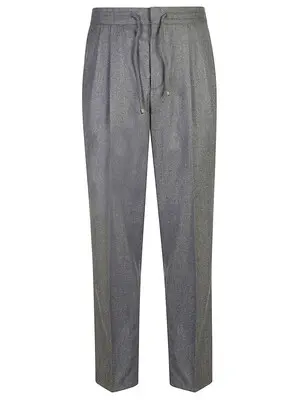 Brunello Cucinelli Leisure Fit Wool Flannel Pants With Drawstring And - Grey