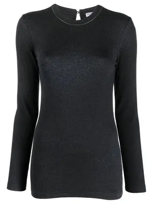 Brunello Cucinelli Fitted Long Sleeve Top With Chain - Grey