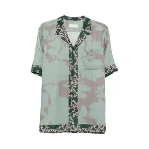 Dries Van Noten Archive Floral Placed Border Print Shirt 'petrol