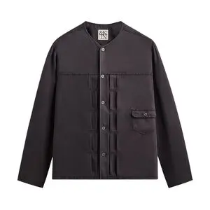 Kith Kin Garment Dyed Silk Collarless Yardley Shirt 'phantom