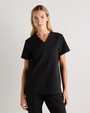 Quince Women's Aeraflex 1-pocket Scrub Top Bold Black