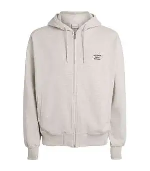 Drole De Monsieur Cotton Zip-up Hoodie With Slogan - Grey