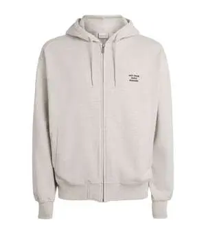 Drole De Monsieur Cotton Zip-up Hoodie With Slogan - Grey