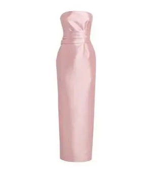 Solace London Strapless Satin Gown With Draped Waist - Pink