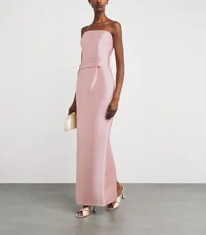 Solace London Strapless Satin Gown With Draped Waist