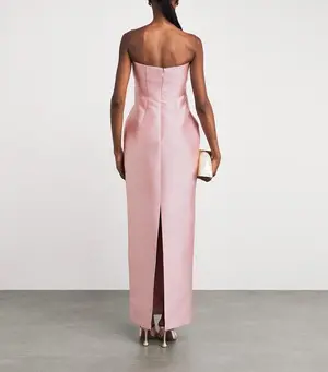 Solace London Strapless Satin Gown With Draped Waist