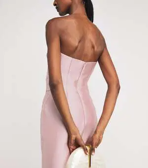Solace London Strapless Satin Gown With Draped Waist