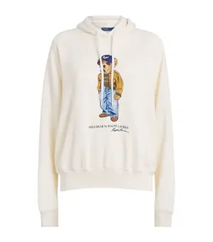 Polo Ralph Lauren Cotton-blend Hoodie With Embroidered Polo Bear - White