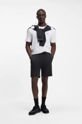 BOSS Logo Embroidered Cotton-blend Piqué Jersey Shorts - Dark Blue