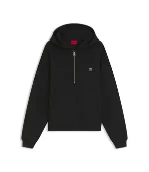 Hugo Zipper Neck Hoodie In A Structured Cotton Blend - Black