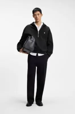 Hugo Zipper Neck Hoodie In A Structured Cotton Blend