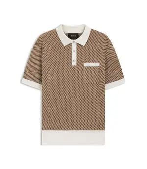 BOSS Cotton-silk Knit Polo With Geometric Pattern - Brown