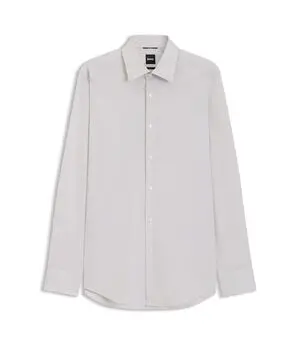 BOSS Slim-fit Shirt In Striped Cotton-blend Poplin - Khaki