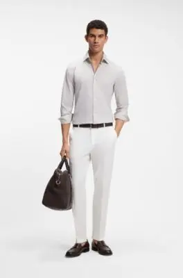 BOSS Slim-fit Shirt In Striped Cotton-blend Poplin