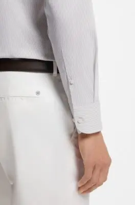 BOSS Slim-fit Shirt In Striped Cotton-blend Poplin