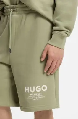 Hugo Cotton Terry Loose-fit Shorts With Logo Print - Beige