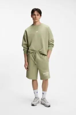 Hugo Cotton Terry Loose-fit Shorts With Logo Print - Beige