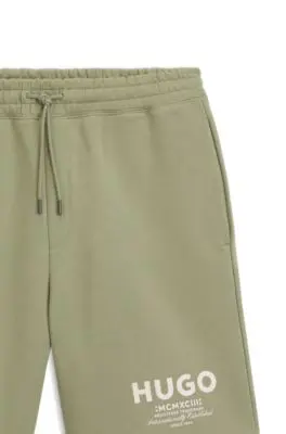 Hugo Cotton Terry Loose-fit Shorts With Logo Print - Beige