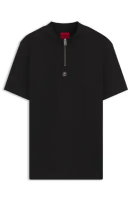Hugo Cotton-blend T-shirt With Zipper Neck