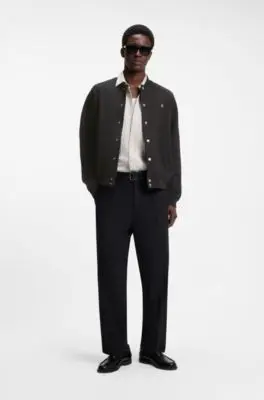 Hugo Interlock-jersey Bomber Jacket With Stacked-logo Trim