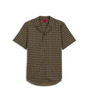 Hugo Relaxed-fit Shirt In Printed Cotton Canvas - Beige