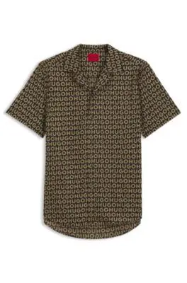 Hugo Relaxed-fit Shirt In Printed Cotton Canvas