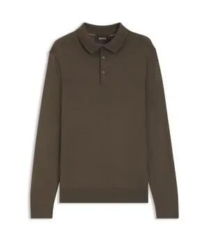 BOSS Polo Sweater In Wool - Brown