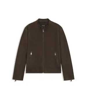 BOSS Suede Biker Jacket With Zippered Cuffs