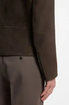 BOSS Suede Biker Jacket With Zippered Cuffs