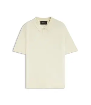 BOSS Silk Knit Polo With Ribbed Texture - Light Yellow